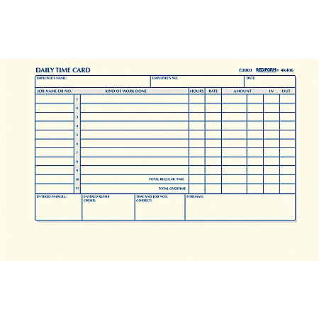 Rediform Daily Time Clock Card Pads For Daily Time2 Page 4.25 x 7 ...