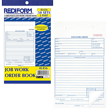 Rediform 2 Part Job Work Order Book 2 Part 5 12 x 8 12 50 Sheets ...