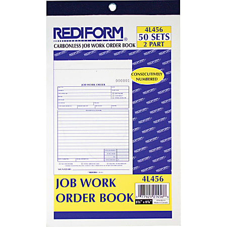 Rediform 2 Part Job Work Order Book 2 Part 5 12 x 8 12 50 Sheets ...