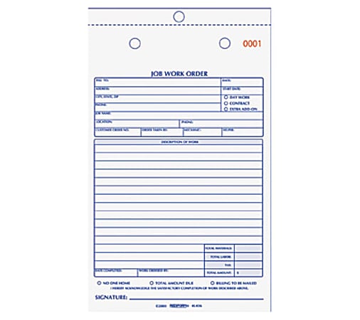 Rediform 2 Part Job Work Order Book 2 Part 5 12 x 8 12 50 Sheets ...