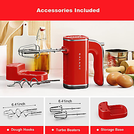 Galanz 5 Speed 150W Retro Hand Mixer With Storage Base Hot Rod Red ...