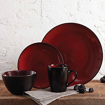 Gibson Soho Lounge 16 Piece Round Dinnerware Set Burgundy - Office Depot