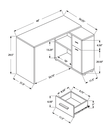 Monarch Specialties 46 W Corner Desk With Storage Cabinet Gray - Office ...