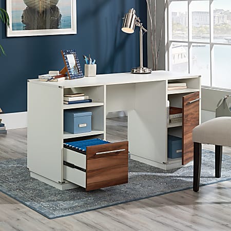 Sauder Vista Key 56 W Double Pedestal Executive Computer Desk Pearl ...