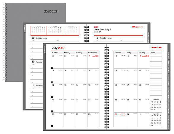 Office Depot Brand WeeklyMonthly Academic Planner 8 12 x 11 Gray July ...