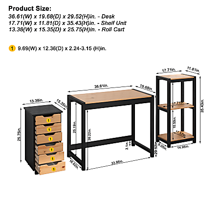 Trendfurn Torianna 3 Piece Office Set BlackHoney - Office Depot