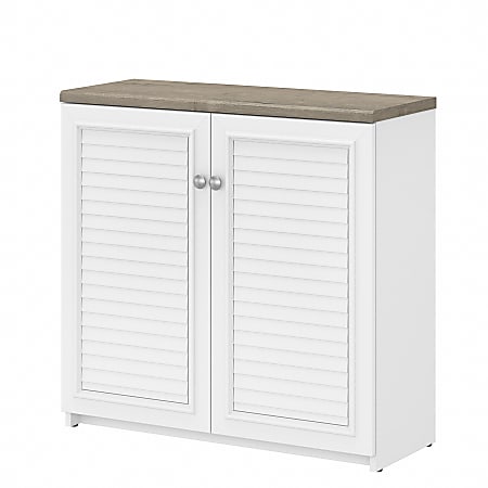 Bush Furniture Fairview Small Storage Cabinet With Doors And Shelves Shiplap GrayPure White Standard Delivery Office Depot