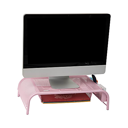 Mind Reader Metal Mesh Monitor Stand 5 12 H x 11 12 W x 20 D Pink Office Depot