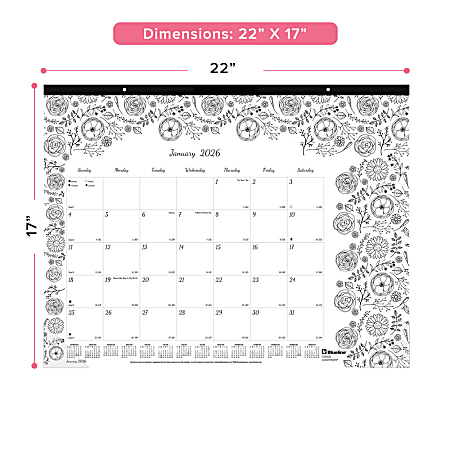 2026 Blueline DoodlePlan Monthly Desk Pad Coloring Calendar 22 x 17 ...