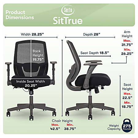 Serta SitTrue Rayne Ergonomic MeshFabric Mid Back Task Chair Black ...