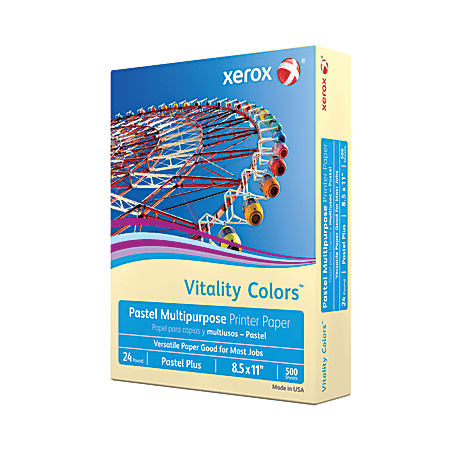 Xerox Vitality Colors Pastel Plus Color Multi Use Printer Copy Paper 1 Ream Ivory Letter 8.5 x 11 500 Sheets Per Ream 24 Lb 30percent Recycled Office Depot