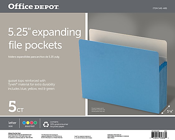 Office Depot Brand Color File Pockets 5 14 Expansion 8 12 x 11 Letter ...