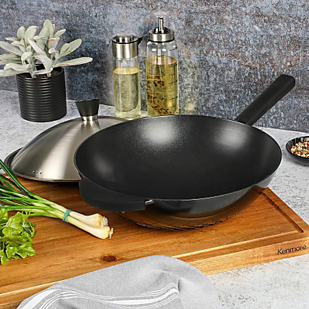 Kenmore Eugene Cast Aluminum Nonstick Wok With Stainless Steel Lid 13 ...
