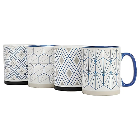 Mr. Coffee Parkmill Stoneware Wax Relief Design Mug Set 17 Oz Assorted ...