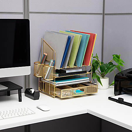 Office Depot Brand Mesh Desk Organizer With Vertical Storage And Pen ...