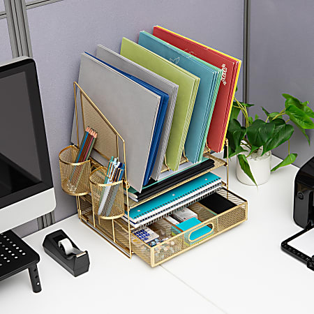Office Depot Brand Mesh Desk Organizer With Vertical Storage And Pen ...