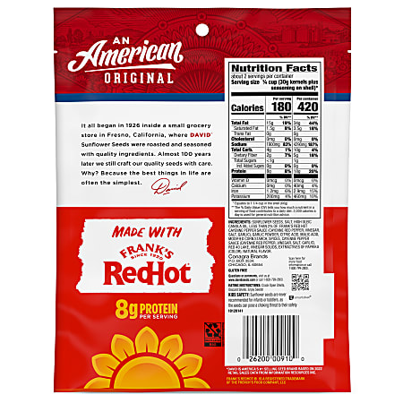 David Franks Red Hot Sunflower Seeds 5.25 Oz Pack Of 12 Snack Bags ...