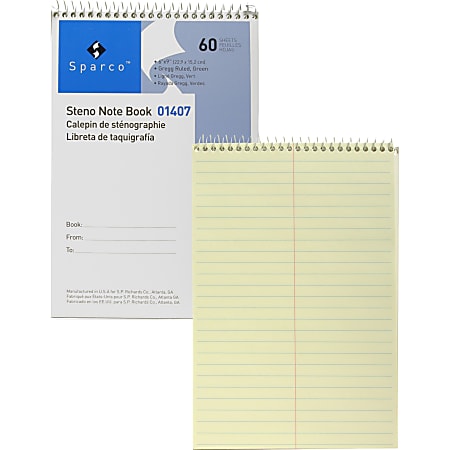 Sparco Steno Notebooks 60 Sheets Wire Bound Gregg Ruled 6 x 9 Green ...