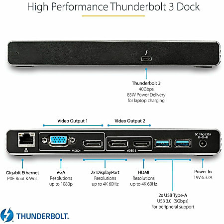 StarTech.com Thunderbolt 3 Dock For MacBook Pro Windows Dual 4K 60Hz ...