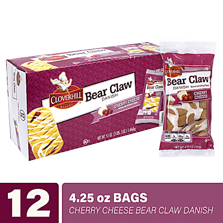 Cloverhill Cherry Cheese Bear Claws 4.25 Oz Pack Of 12 Bear Claws ...