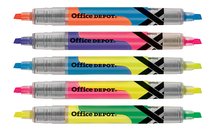 Office Depot Brand Dual End Pen Style Highlighters Chisel Tip Assorted ...