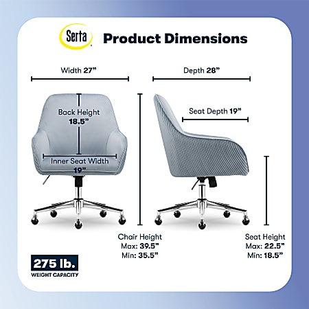 Serta Chloe Ergonomic Fabric Mid Back Home Office Chair Ash Blue ...