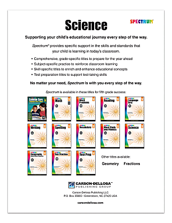 Carson Dellosa Spectrum Science Workbook Grade 5 - Office Depot