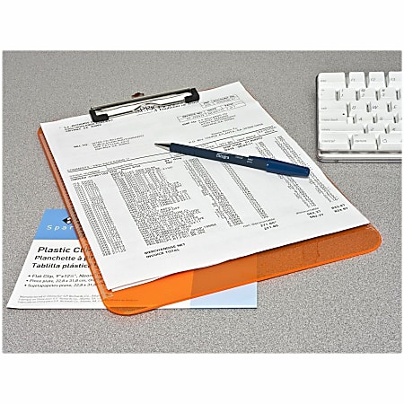 Sparco Plastic Clipboard With Flat Clip 8 12 x 11 Neon Orange - Office ...