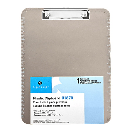 Sparco Plastic Clipboard With Flat Clip 8 12 x 11 Smoke - Office Depot