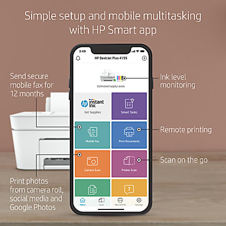 HP DeskJet Plus 4155 Wireless Inkjet All In One Color Printer - Office ...