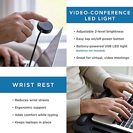 LapGear Sidekick Lap Desk With LED Light 17 x 13 Black - Office Depot
