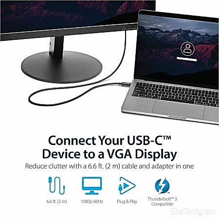 StarTech.com 6ft2m USB C to VGA Cable 1920x12001080p USB Type C DP Alt ...