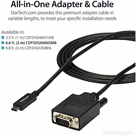 StarTech.com 6ft2m USB C to VGA Cable 1920x12001080p USB Type C DP Alt ...