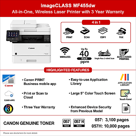 Canon imageCLASS MF455dw Wireless All In One Monochrome Laser Printer ...