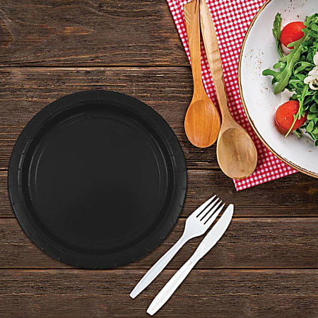 JAM PAPER Round Paper Party Plates Medium 9 Inch Black 50pack - Office ...