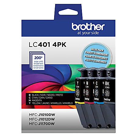 Brother LC401 Genuine Multi Pack Ink BlackCyanMagentaYellow Pack Of 4 ...