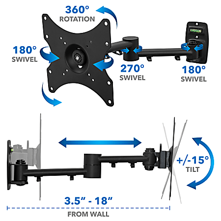 Mount It Lockable Wall Mount Bracket For 13 42 TVs 9.3 H x 11 W x 3.5 D ...