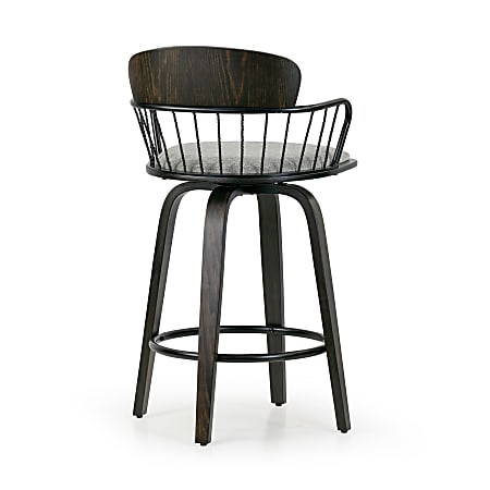 Glamour Home Baker Fabric Counter Height Stools With Backs GrayWalnut ...