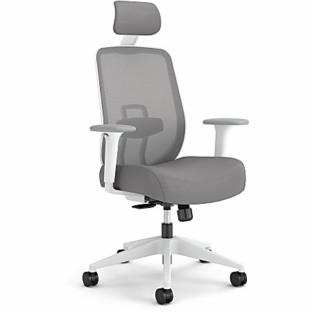 HON Altern Task Chair Mesh Mid Back Height Adjustable Arms White Frame Grey Fabric Fabric Foam Seat Gray Mesh Back White Frame Mid