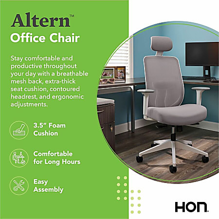 HON Altern Task Chair Mesh Mid Back Adjustable Arms White Frame Grey ...