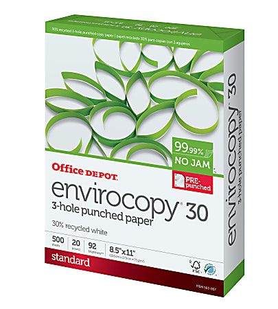 Office Depot EnviroCopy 3 Hole Punched Copy Paper 1 Ream White Letter ...