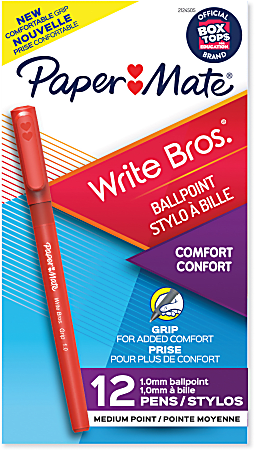 Paper Mate Write Bros Grip Ballpoint Pens Medium Point 1.0 mm Red ...