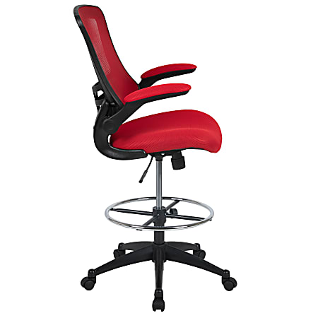Flash Furniture Mid Back Mesh Ergonomic Drafting Chair with Adjustable Foot Ring and Flip Up Arms Red