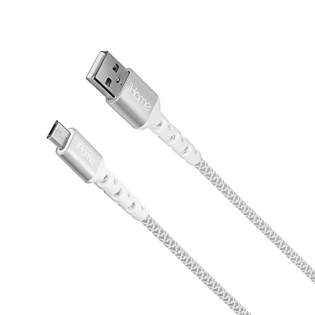 iHome Nylon Braided Micro USB To USB A Cable 6 White - Office Depot