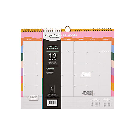 Happy Planner Organized 12 Month Wall Calendar 14 x 12 Color Form July ...