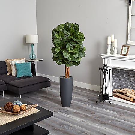 Nearly Natural Fiddle Leaf 66 H Artificial Tree With Cylinder Planter ...