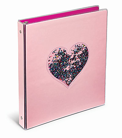 Office Depot Brand Floating Glitter 3 Ring Binder 1 Round Rings Pink ...