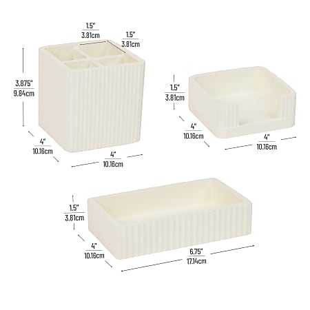 Mind Reader 3 Piece Cement Desk Organizer Set Cream - Office Depot