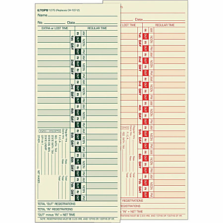 TOPS Time Cards Replaces Original Card CH107 2 Numbered Days 2 Sided 9 ...