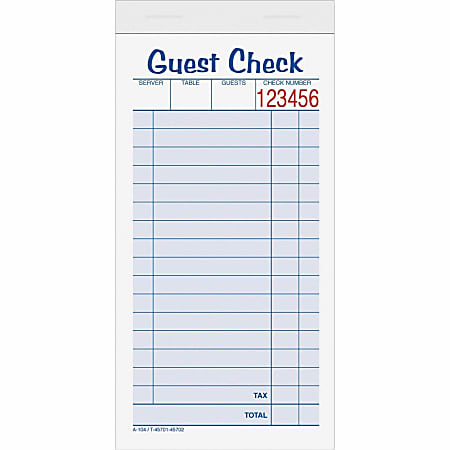TOPS Guest Check Books 2 Part Carbonless 50 Sheets Pack of 10 - Office ...